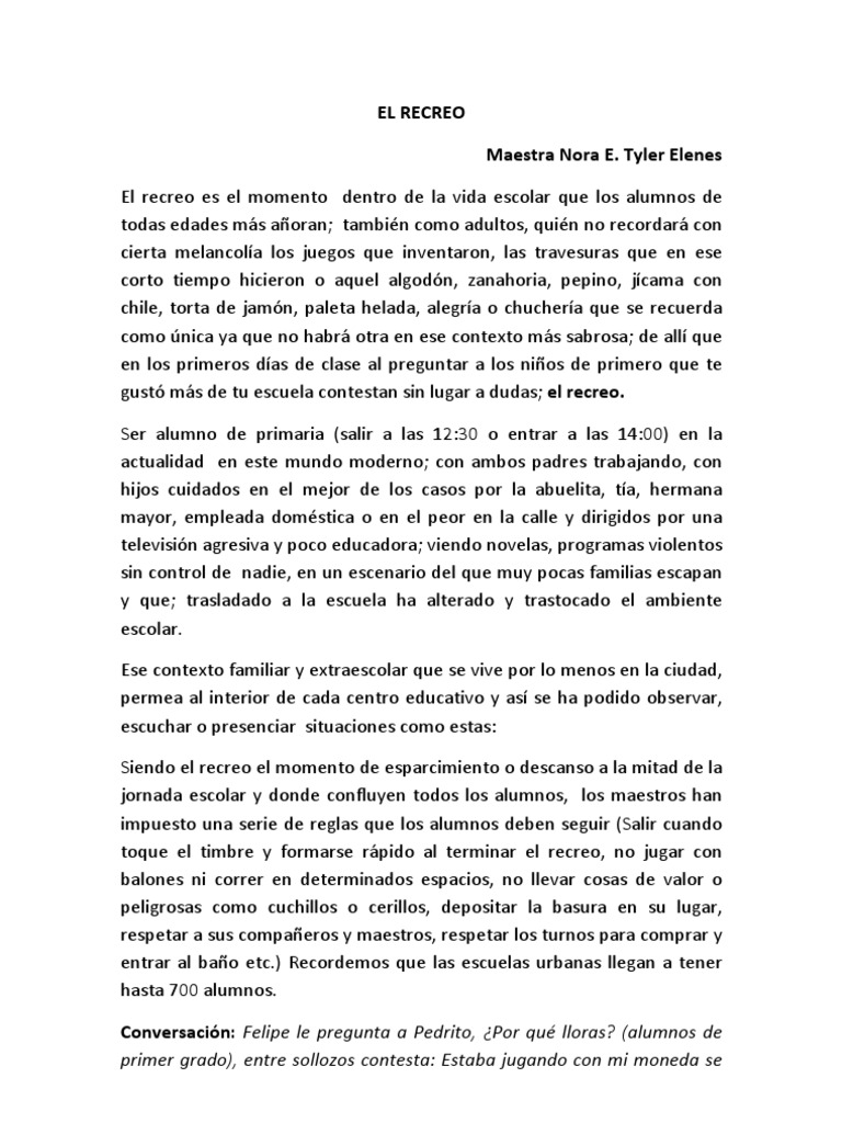 El Recreo: Momentos y Desafíos Escolares | PDF | Ocio
