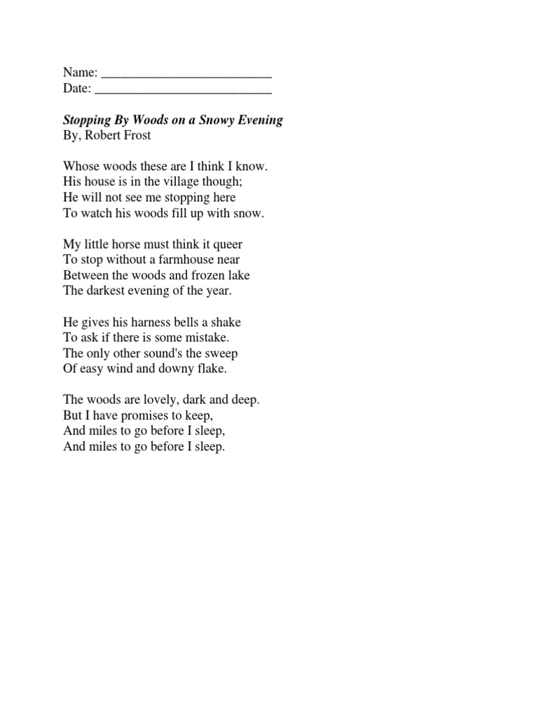 Stopping by The Woods On A Snowy Evening Poem | PDF | Poetry
