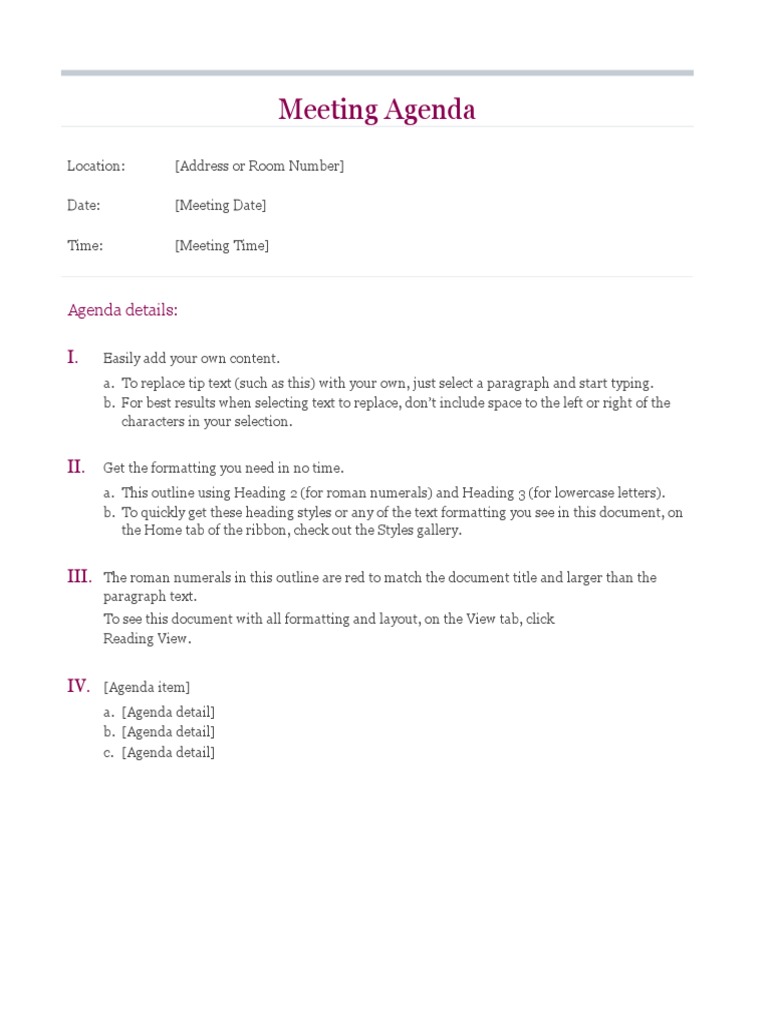 Template Class Outline or Meeting Agenda | PDF
