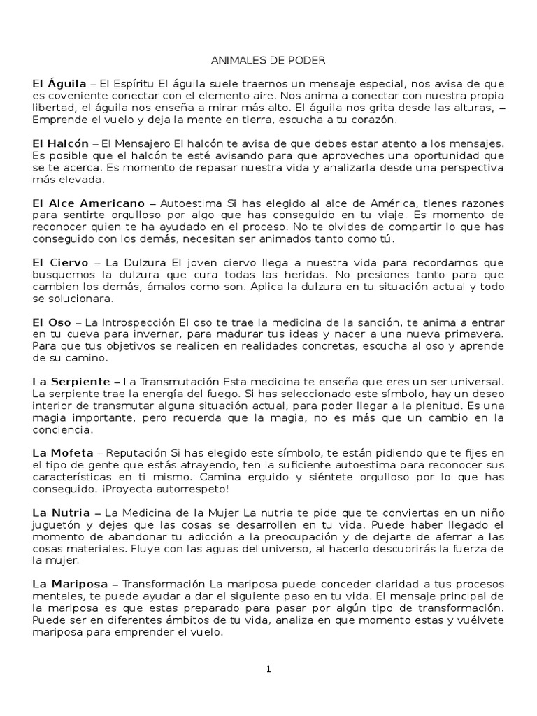 Animales de Poder CARTAS | PDF | Movimiento (física) | Aves