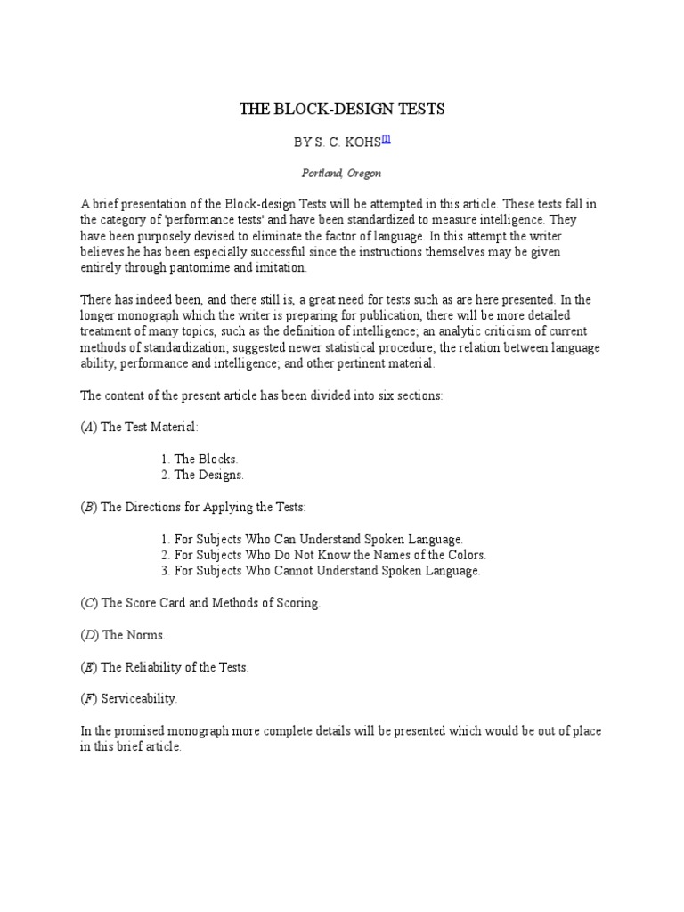 The Block-Design Tests: Portland, Oregon | PDF