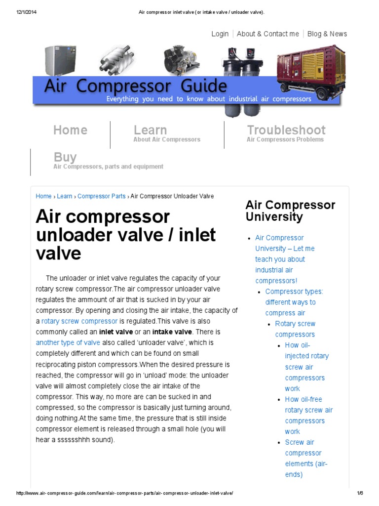 Air Compressor Inlet Valve (Or Intake Valve - Unloader Valve) | PDF ...