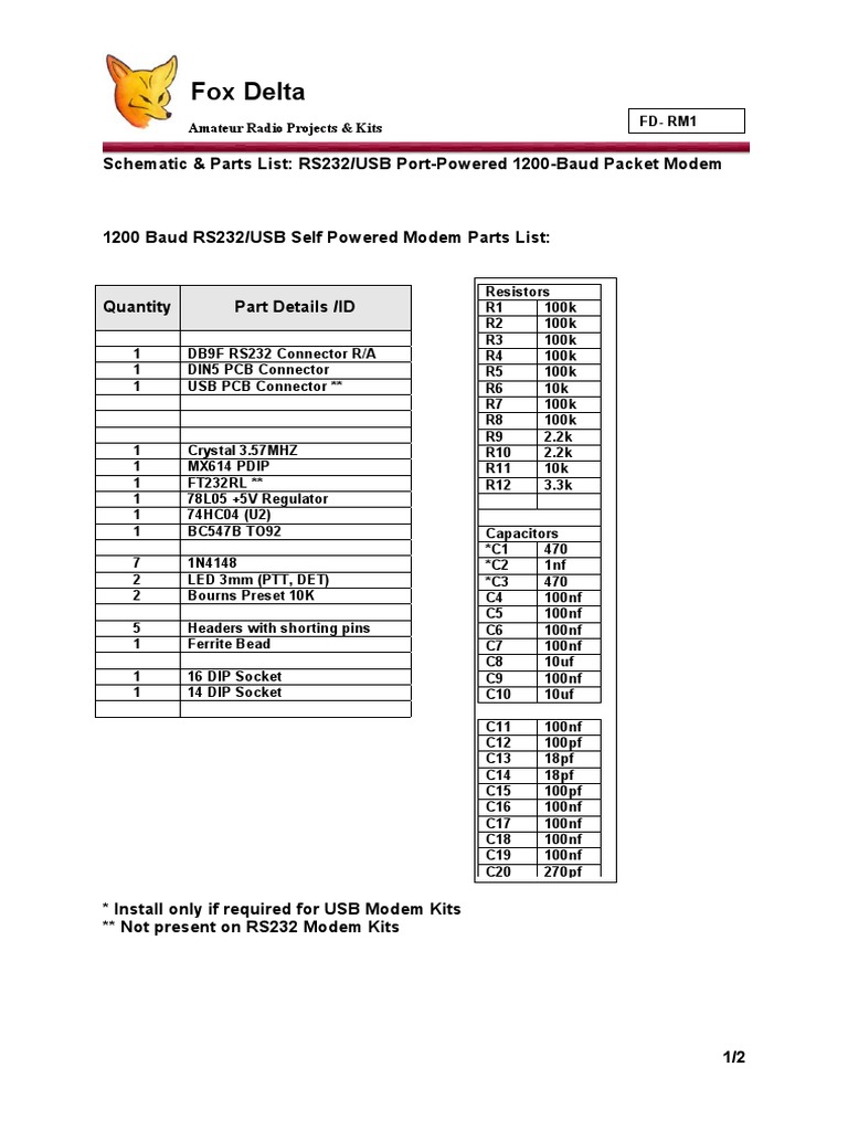 1200 Baud Modem Schematic & Parts | PDF