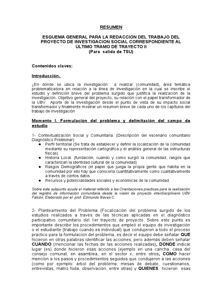 RESUMEN Esquema de Informe de Proyecto o TEG | PDF | Investigación social | Teoría