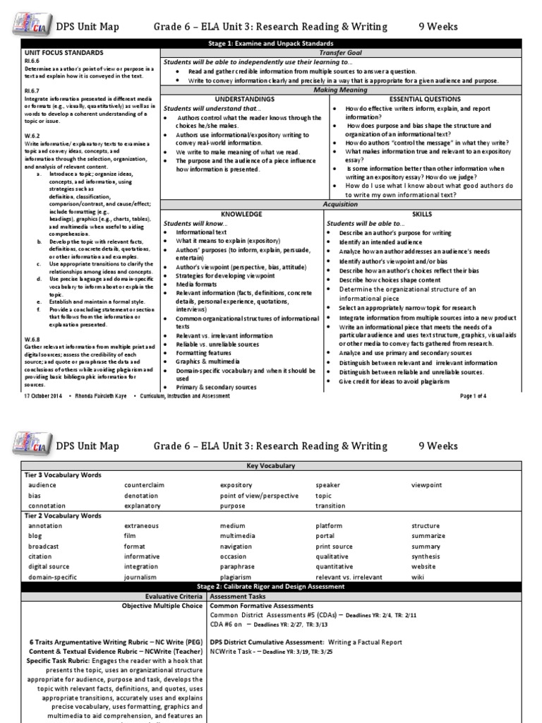 Dps Ela Grade 6 Unit 3 Map | PDF | Reading Comprehension | Educational ...
