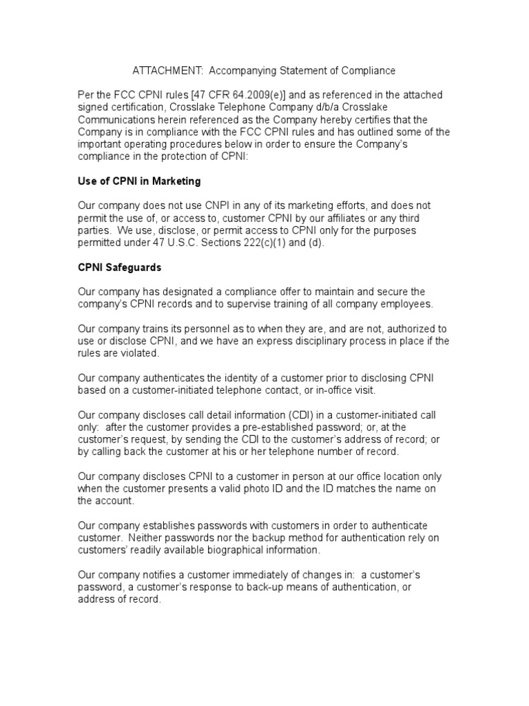 2014 Cpni Attachment | PDF | Federal Communications Commission | Crime ...