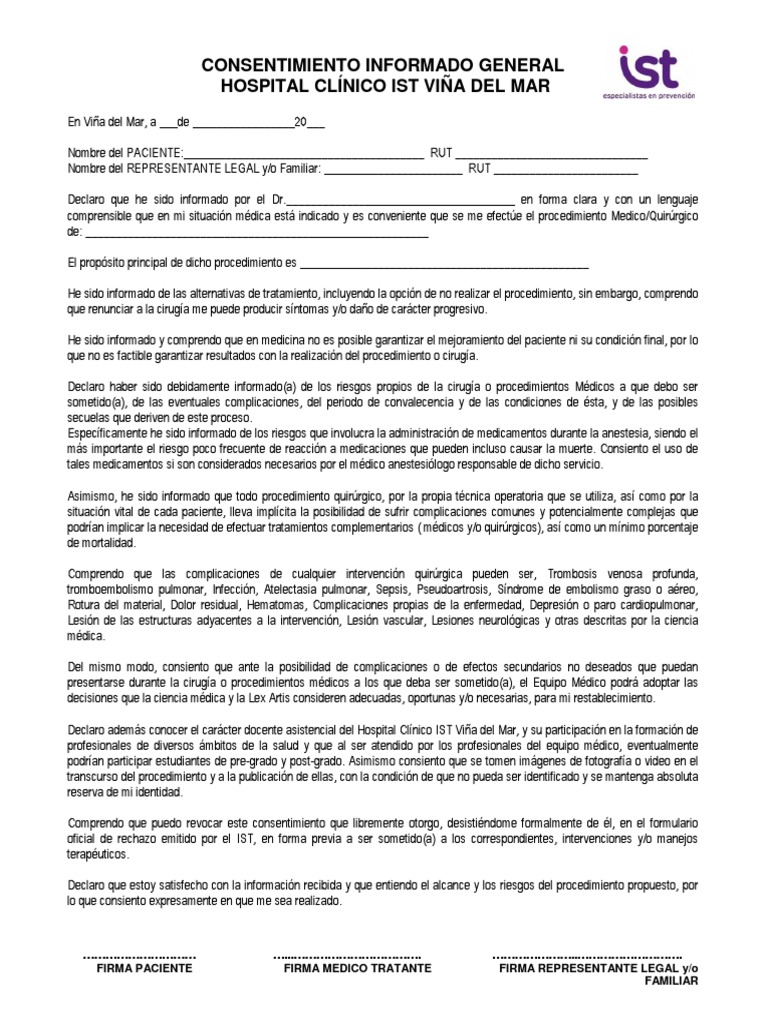 Consentimiento Informado General | Consentimiento informado | Cirugía