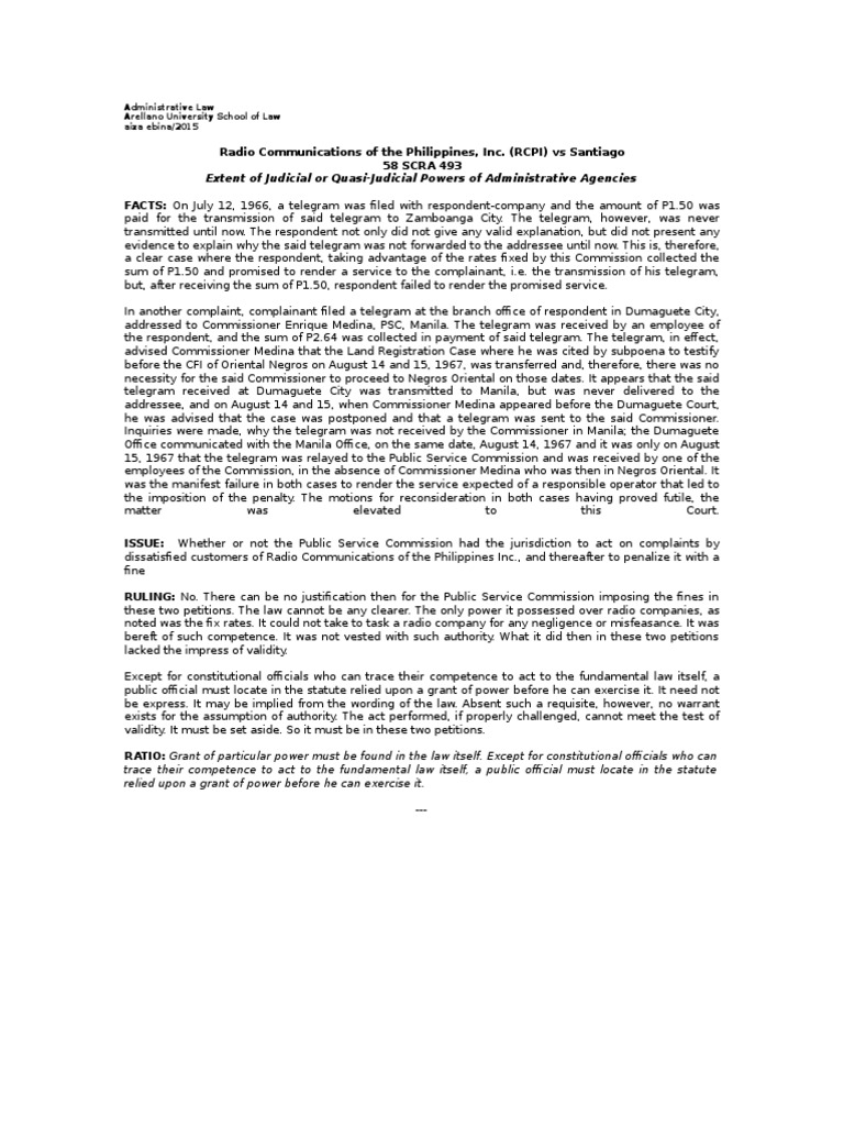 Radio Communications of The Philippines, Inc. (RCPI) Vs Santiago, 58 SCRA 493 Case Digest ...