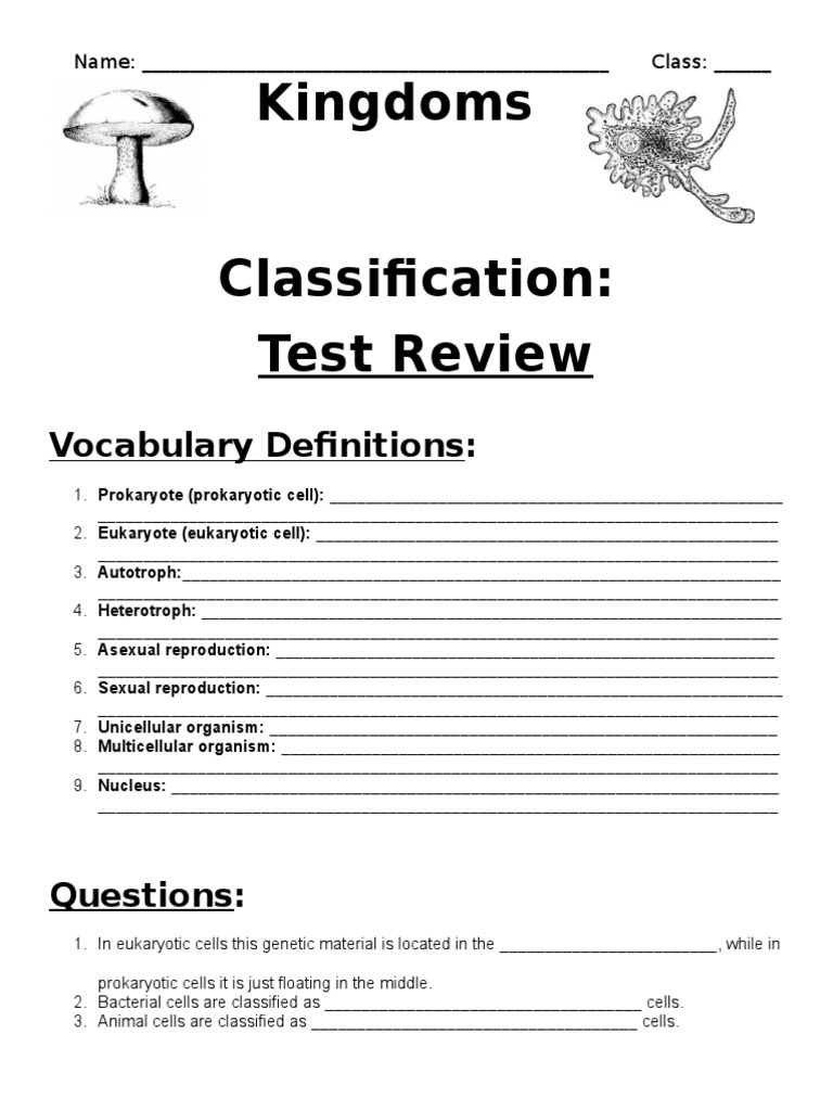 14-Kingdoms Classification-Review Sheet | PDF | Eukaryotes | Cell (Biology)