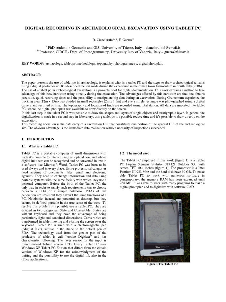 Digital recording of archaeological excavations using a tablet PC | PDF ...