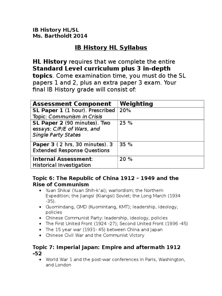 IB History HL | PDF | Kuomintang | Educational Assessment