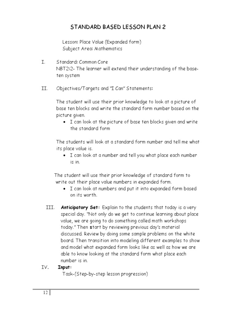 Standard Based Lesson Plan 2 | PDF | Lesson Plan | Learning Styles