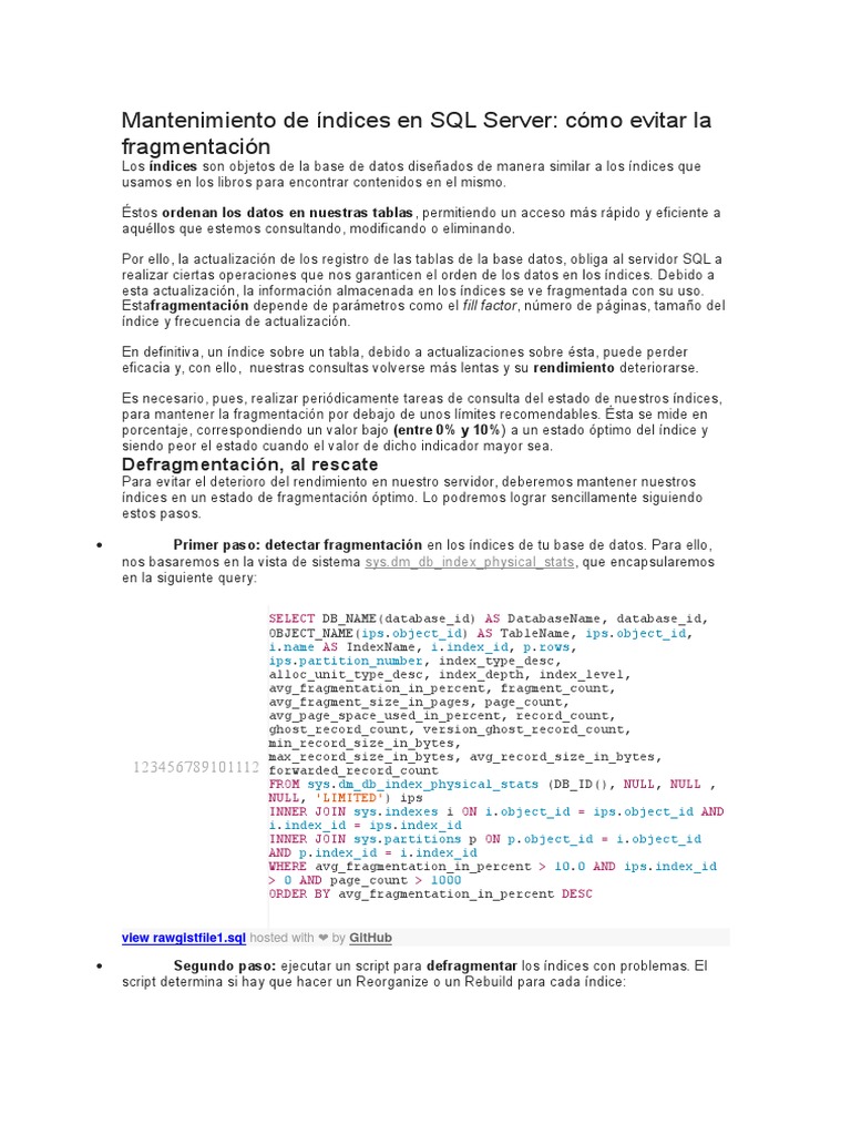 Mantenimiento de Índices en SQL Server | PDF | Servidor SQL de Microsoft | Tabla (base de datos)