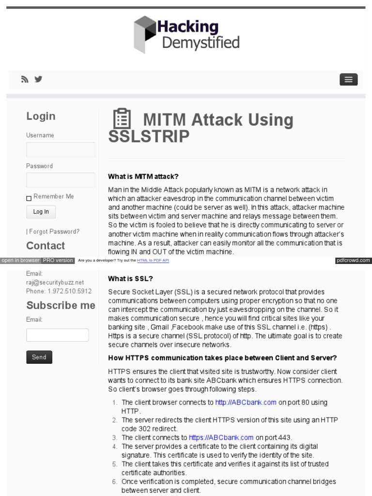 Hackingdemystified Com Mitm Attack Using Sslstrip | PDF | Public Key ...