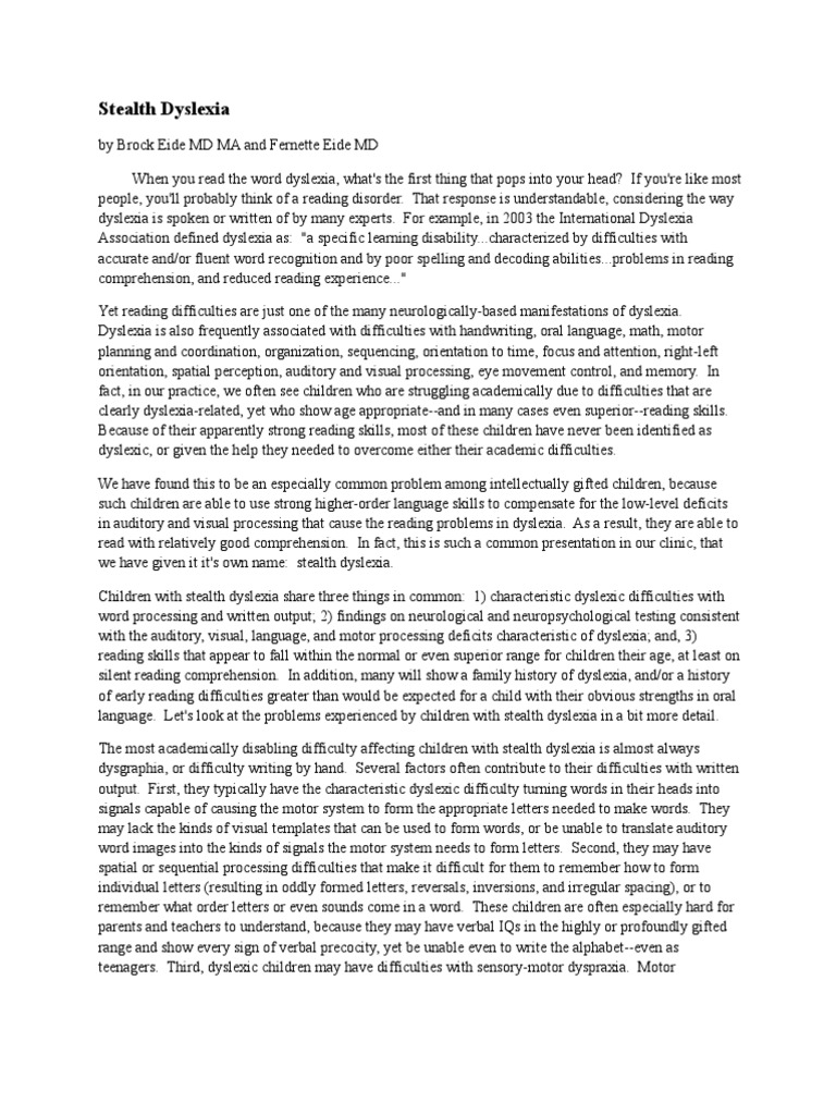 Stealth Dyslexia | PDF | Dyslexia | Reading (Process)