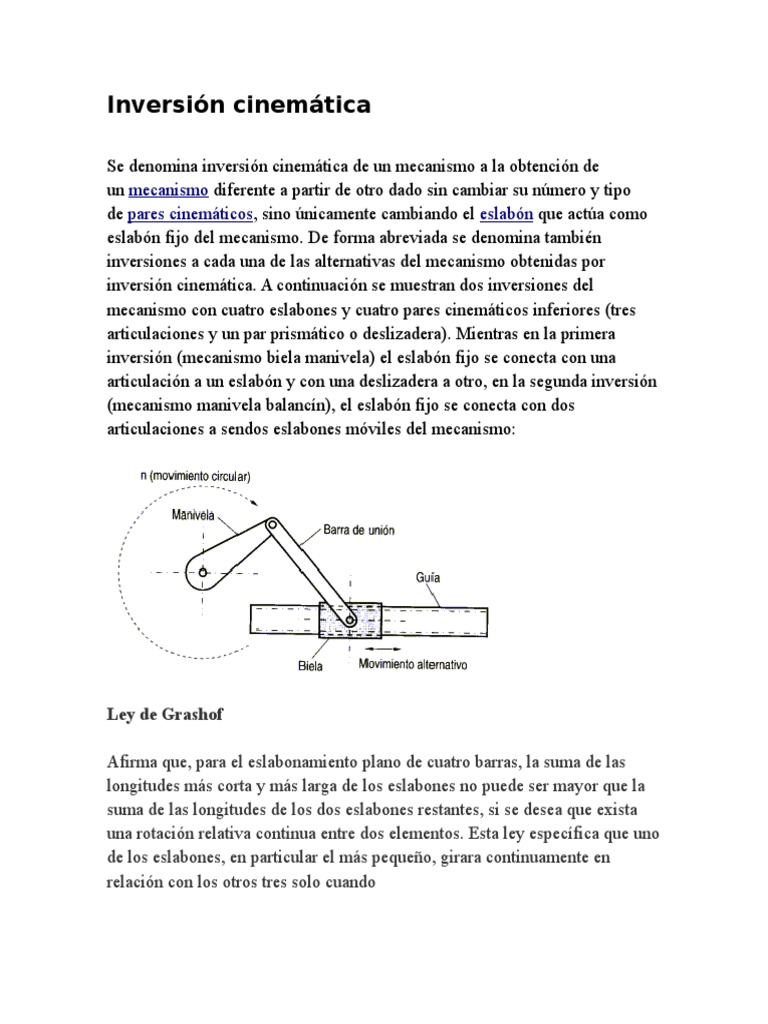 Inversión cinemática-Ley de Grashof-Ventaja mecánica | PDF | Cinemática ...