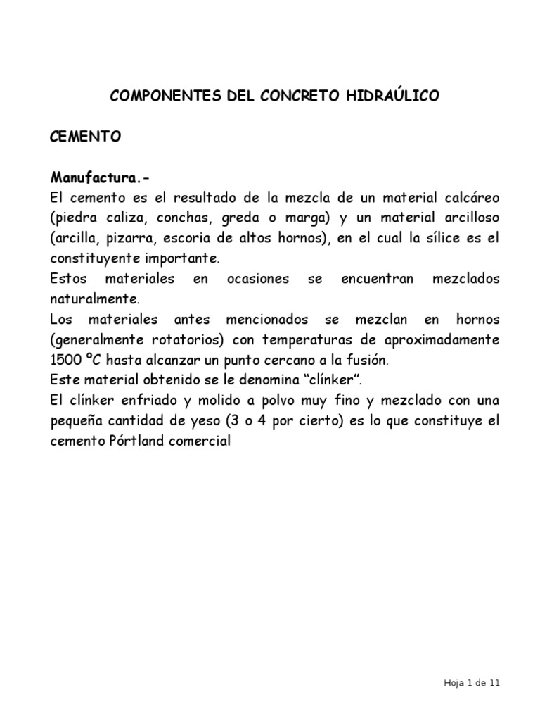 Componentes del Concreto Hidráulico | PDF | Cemento | Hormigón