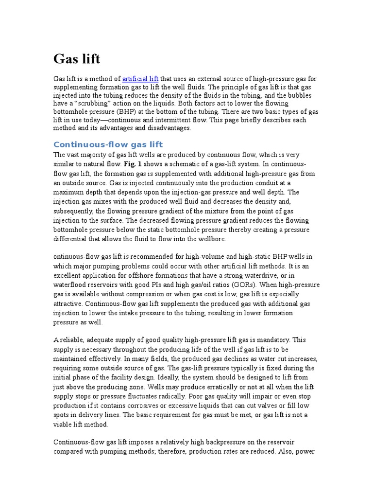 Gas Lift | PDF | Lift (Force) | Gases