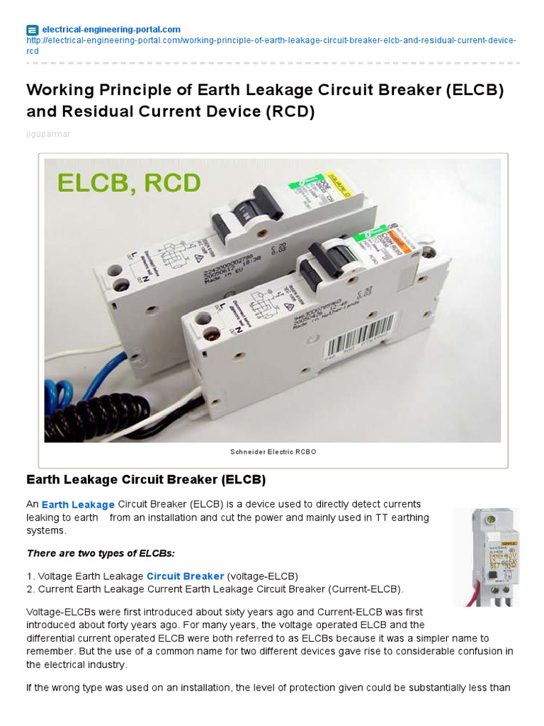 Working Principle of Earth Leakage Circuit Breaker (ELCB), RCD.pdf ...
