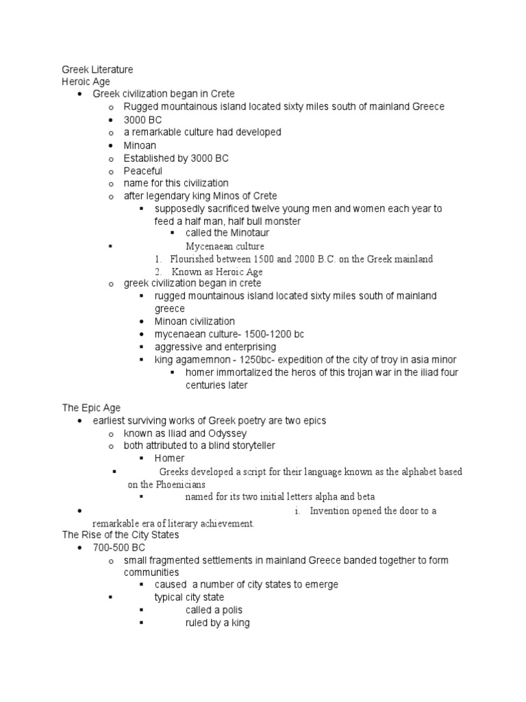 Greek Literature Notes | PDF | Ancient Greece | Homer