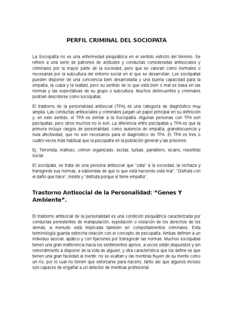 Características del Sociópata | PDF | Desorden de personalidad ...