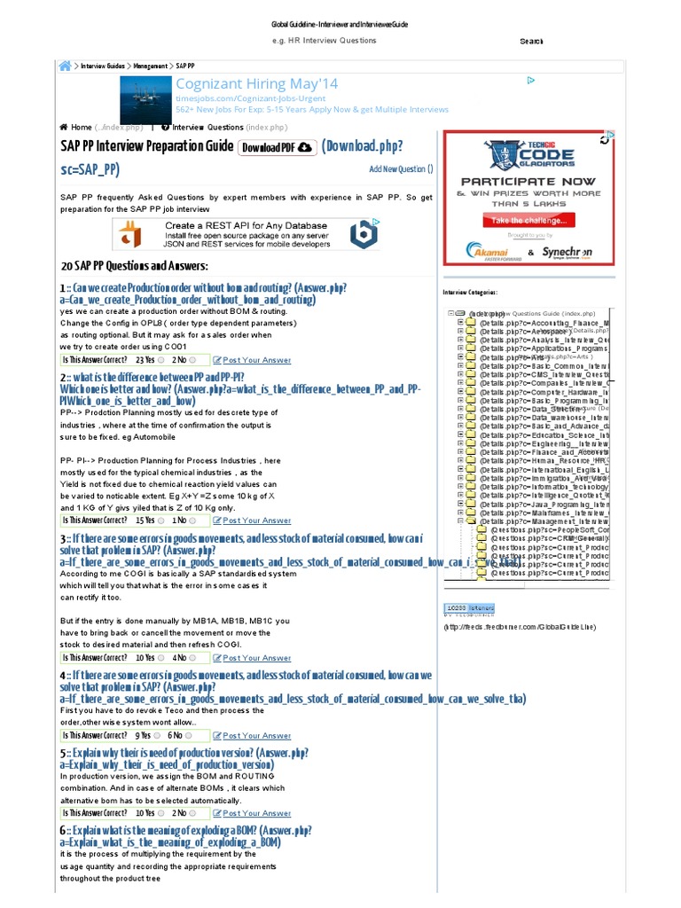 20 SAP PP Interview Questions and Answers | PDF | Information Technology Management | Computing