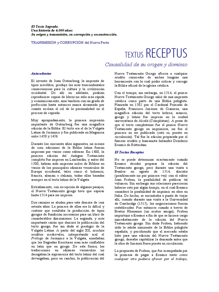 El Textus Receptus | PDF | Nuevo Testamento | Martin Luther