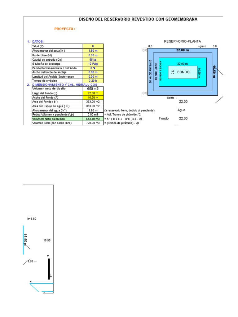 Diseño de Reservorio con Geomembrana | PDF | Cuerpos de agua | Industrias