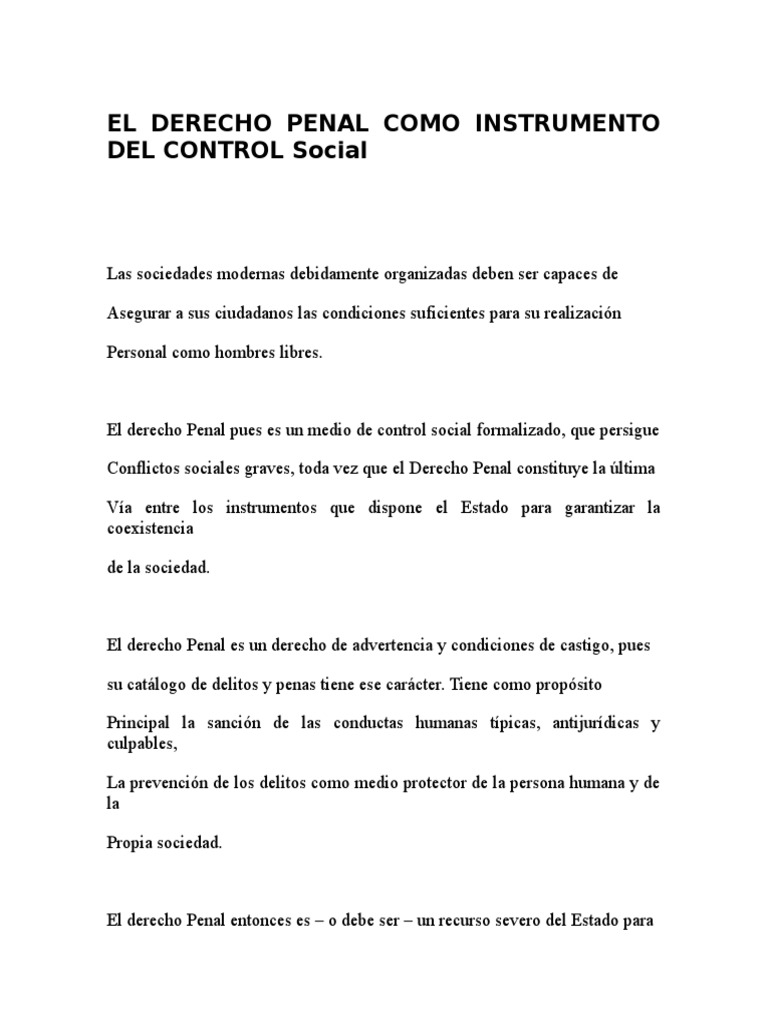 El Derecho Penal Como Instrumento Del Control Social | PDF | Castigos ...