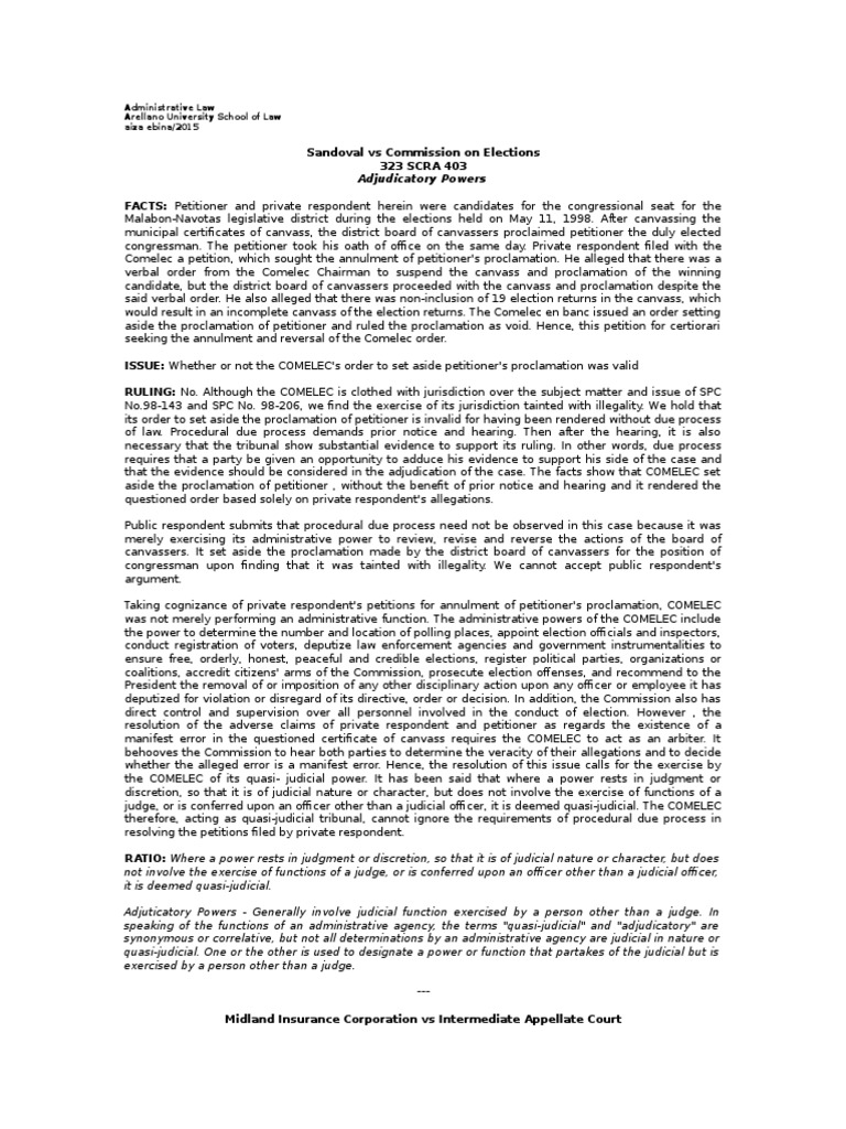 Administrative Law Case Digests: Adjudicatory Powers | PDF | Judgment ...