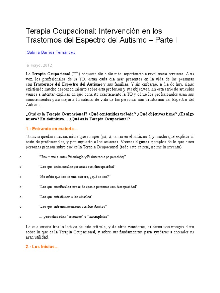 Terapia Ocupacional en Autismo: Intervención | PDF | Terapia ...