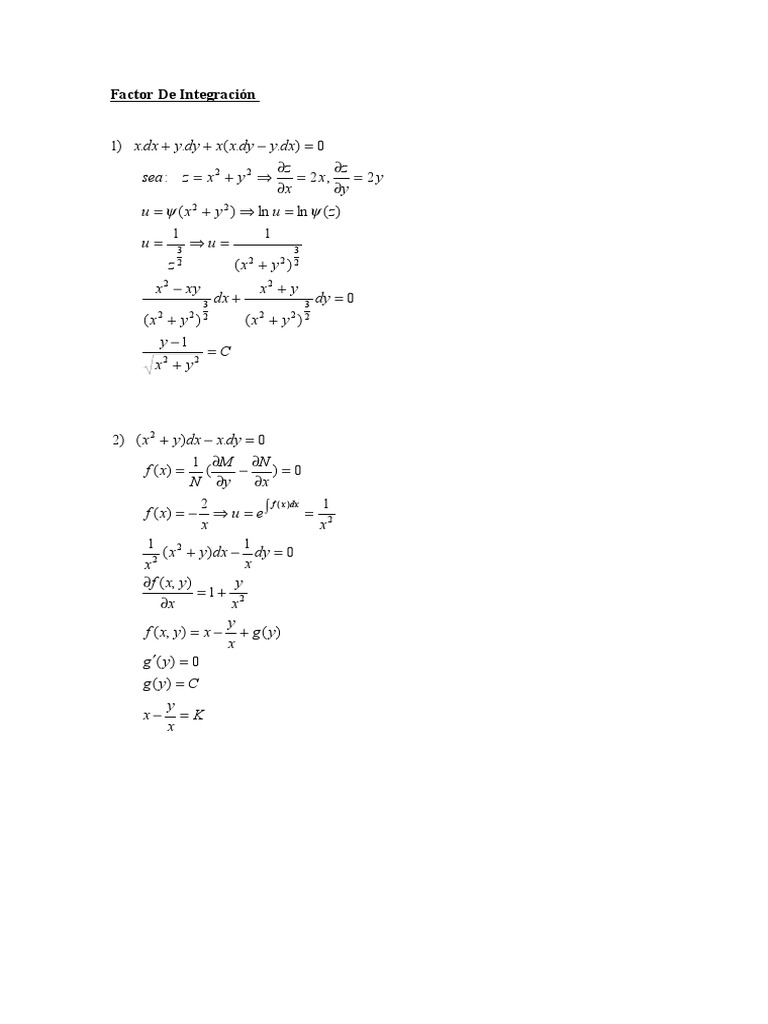 Factor de Integración | PDF | Cantidades fisicas | Matemática Elemental