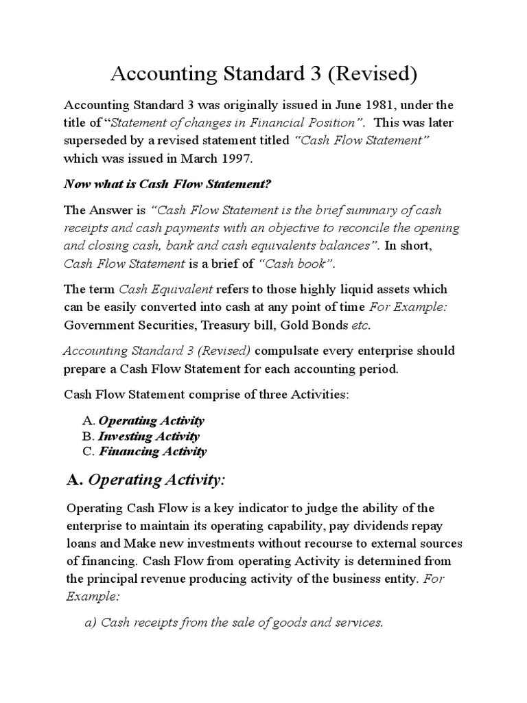 Accounting Standard 3 (Revised) | PDF | Cash Flow Statement | Revenue