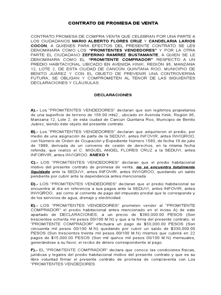 Contrato de Promesa de Venta | PDF | Derecho contractual | Conceptos legales