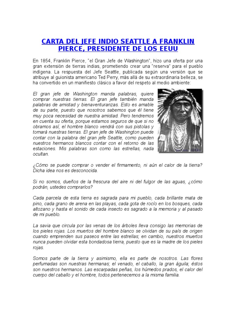 Carta Del Jefe Indio Seattle A Franklin Pierce | PDF