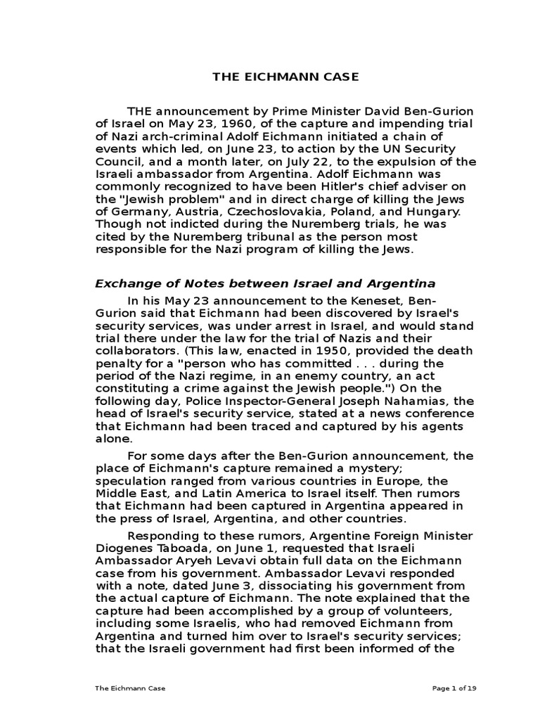 The Eichmann Case | PDF | Adolf Eichmann | David Ben Gurion