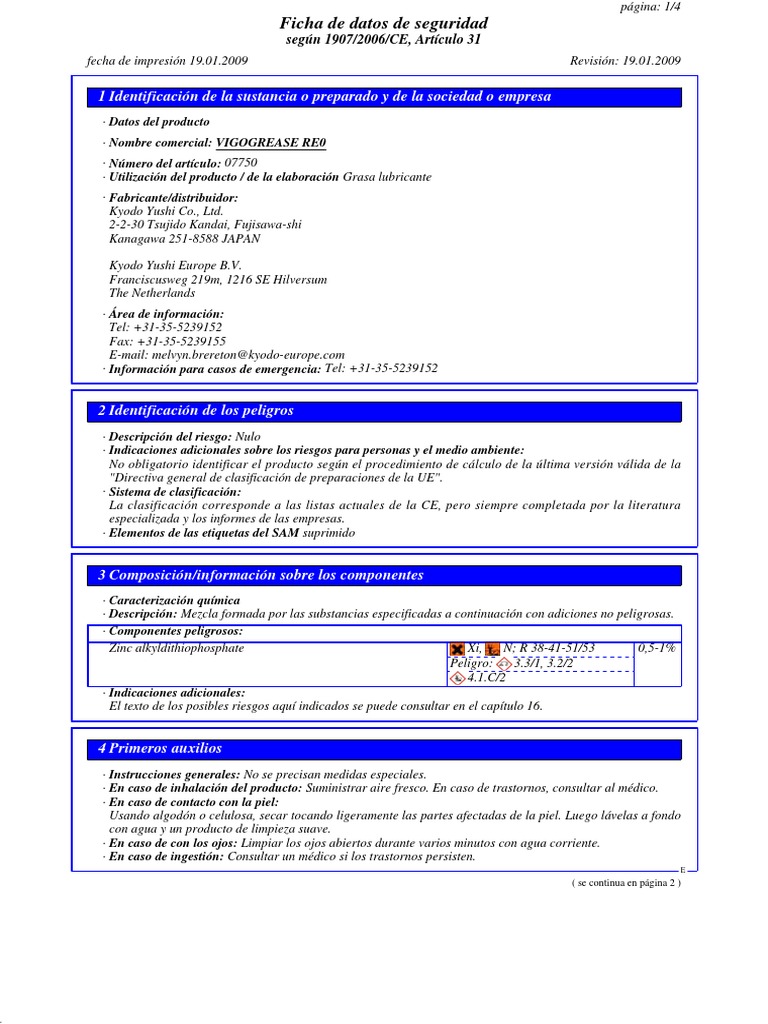 Vigogrease Re0 e | PDF | Guante | Toxicidad