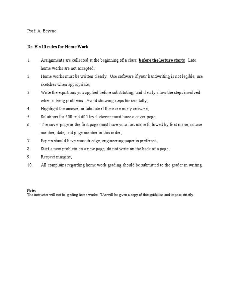 Dr. B's Homework Submission Rules | PDF