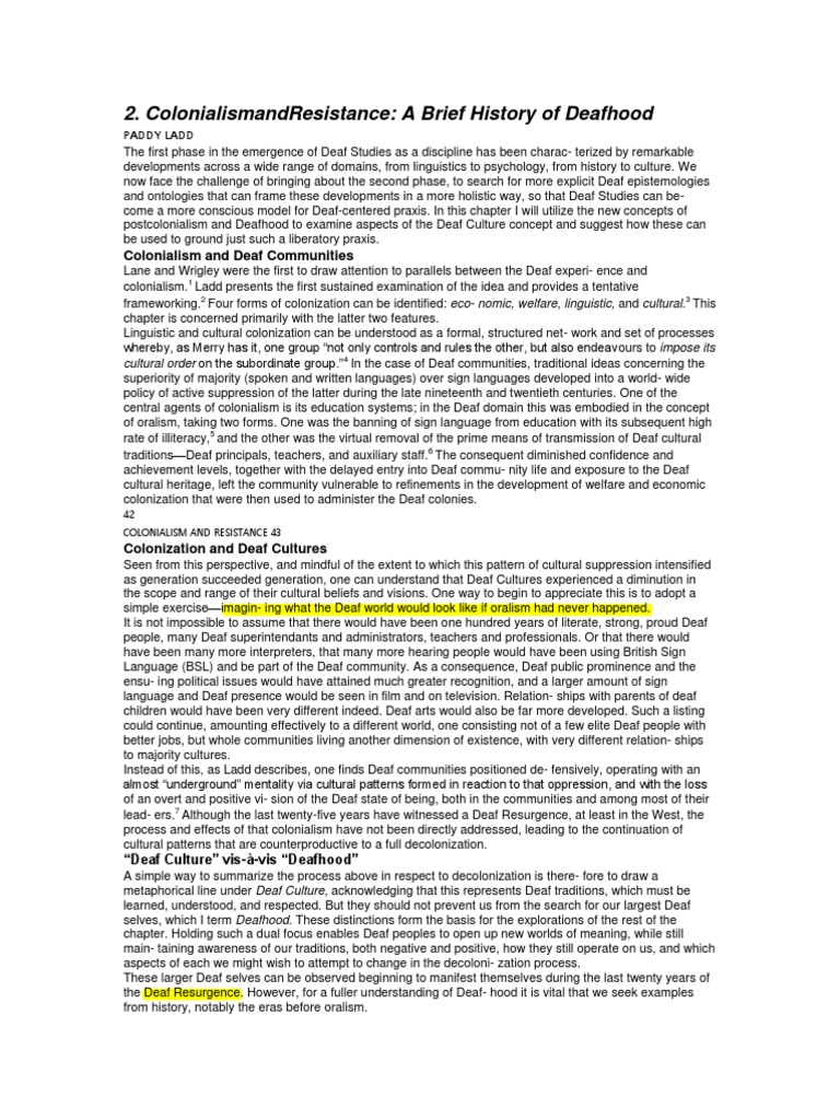 Colonialism and Resistance - A Brief History of Deafhood - Paddy Ladd ...