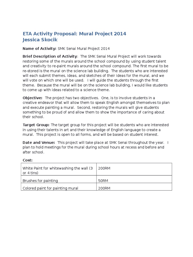 Activity Proposal - Mural Project | PDF | Mural | Plastic Arts