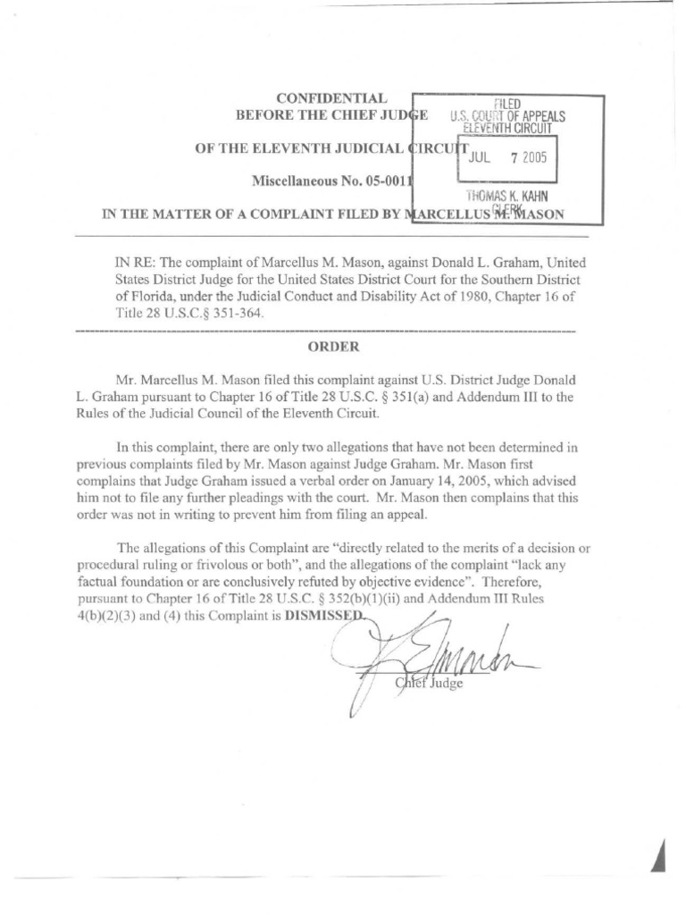 Complaint Against Judge Graham Dismissed | PDF | Complaint | Contempt ...