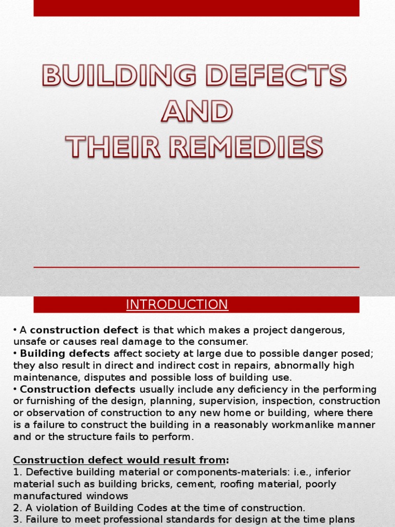 Building Defects and Remedies | PDF | Wall | Concrete