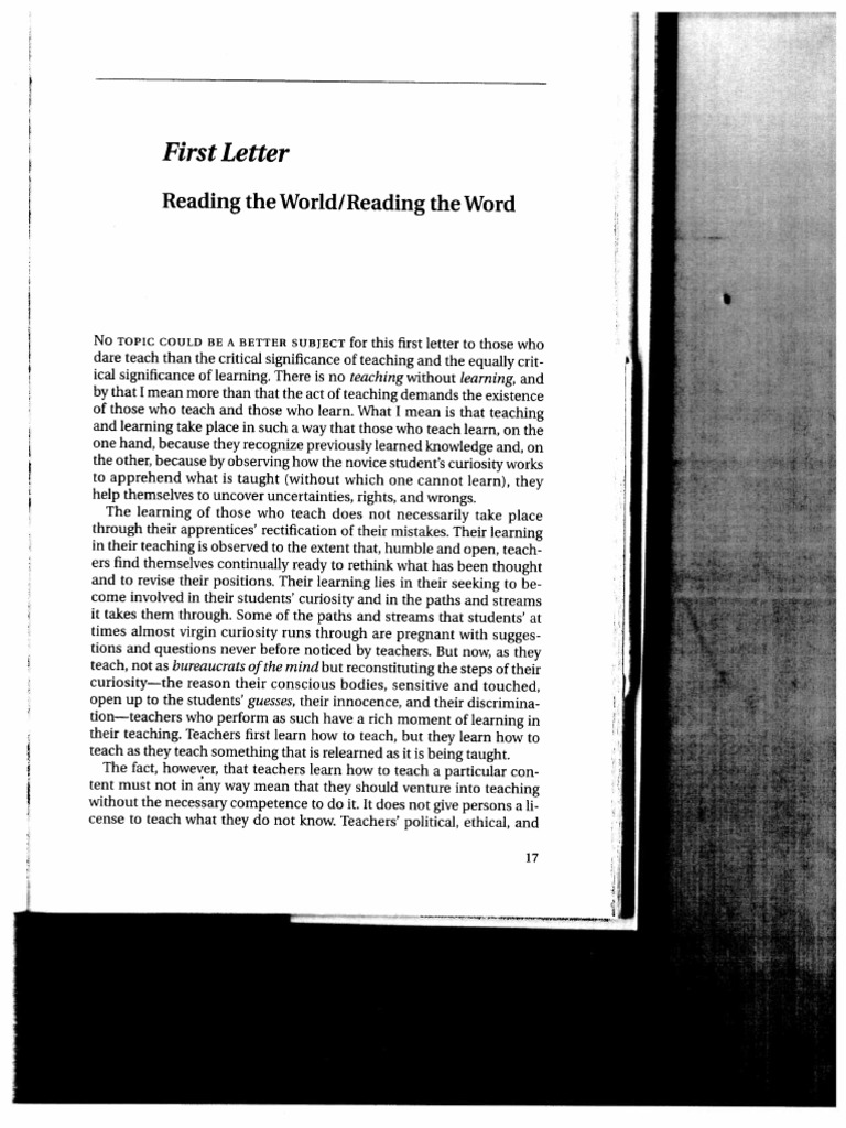 First Letter Reading The World Reading The Word PDF | PDF