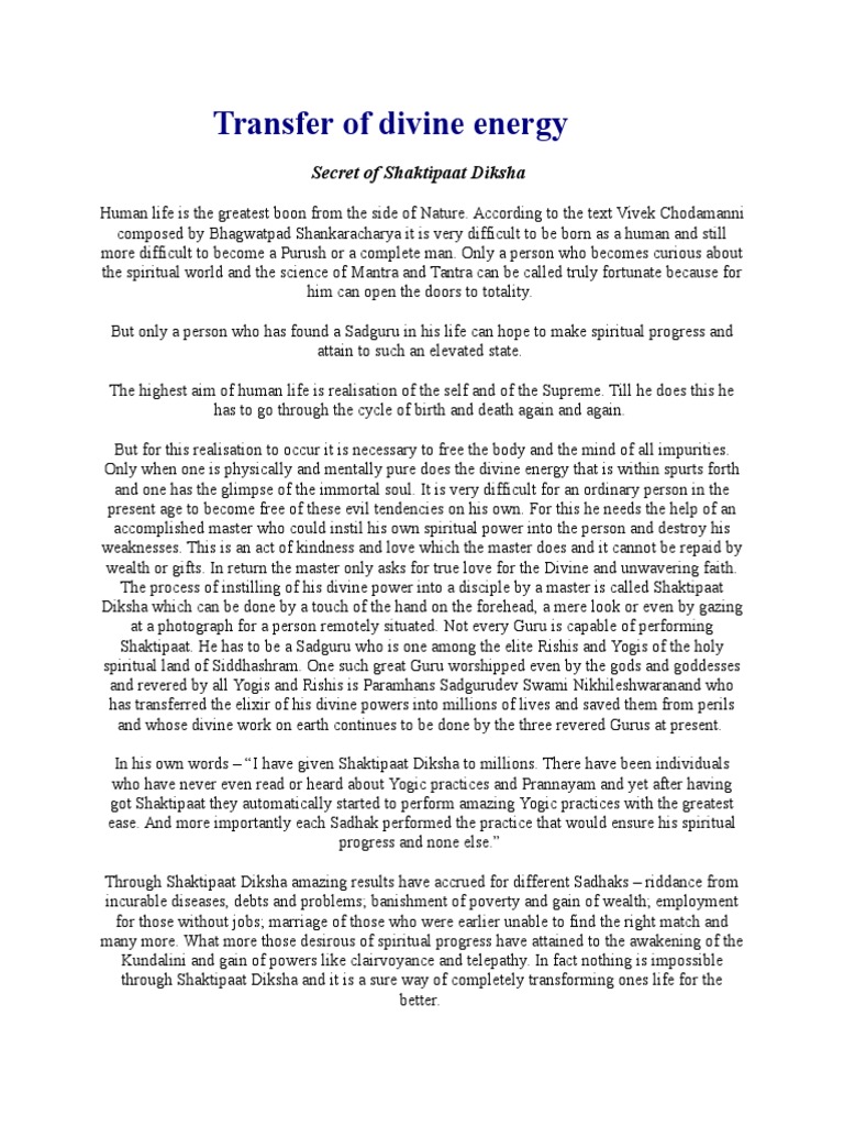 Transfer of Divine Energy | PDF | Guru | Yoga