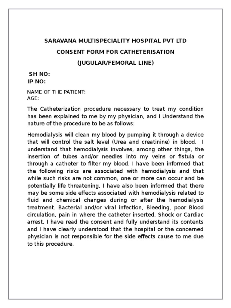 Consent for Hemodialysis Catheterization | PDF | Science & Mathematics