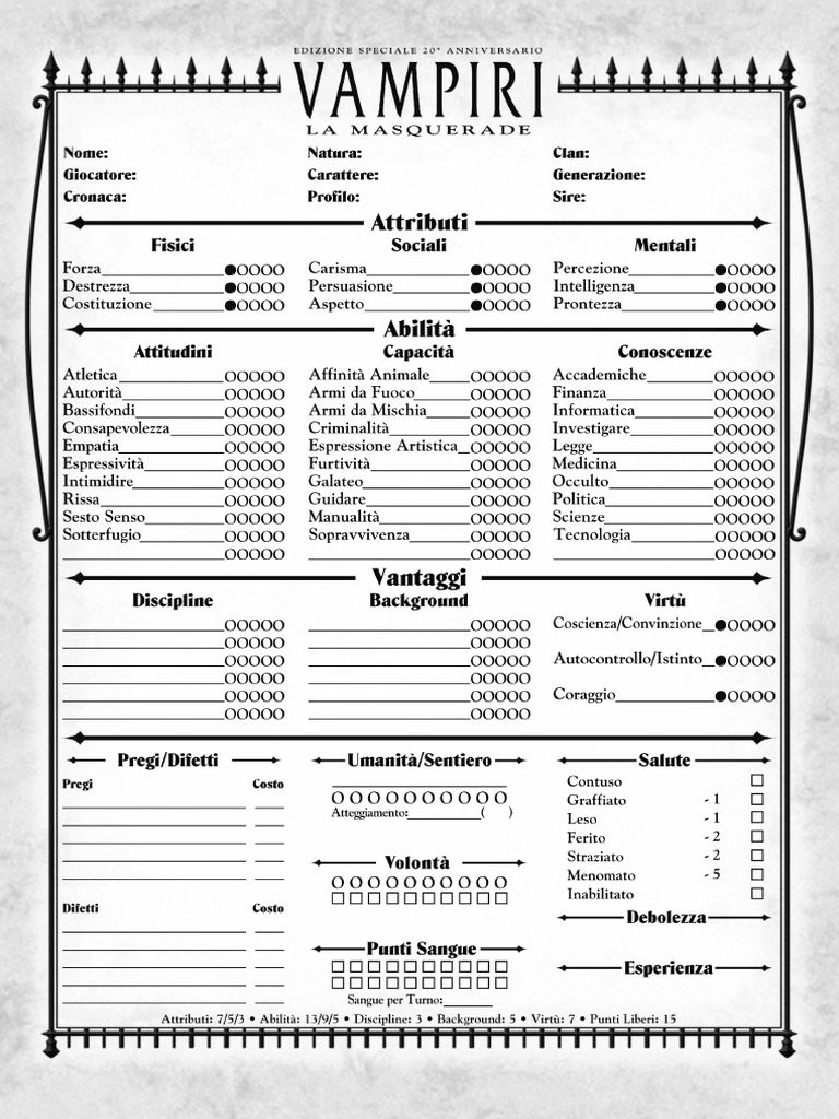 Vampire Masquerade Character Sheet | PDF