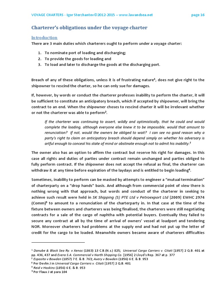 Charterer Obligations in Voyage Charters | PDF | Breach Of Contract | Ships