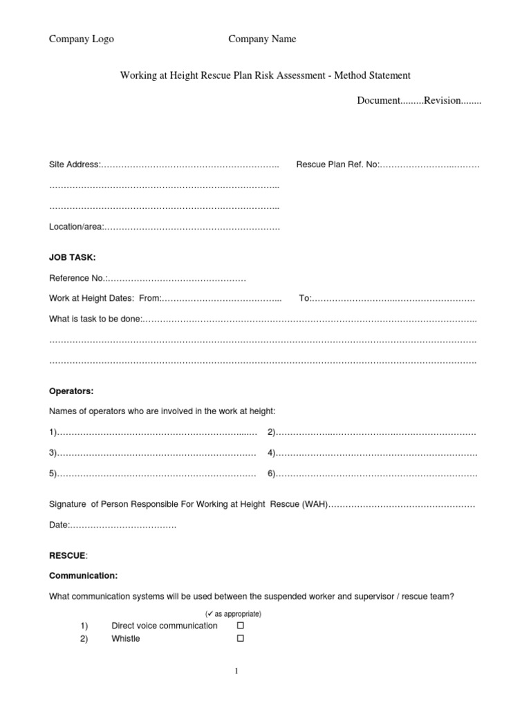 Work at Height Rescue Plan | PDF | Circulatory System | Heart