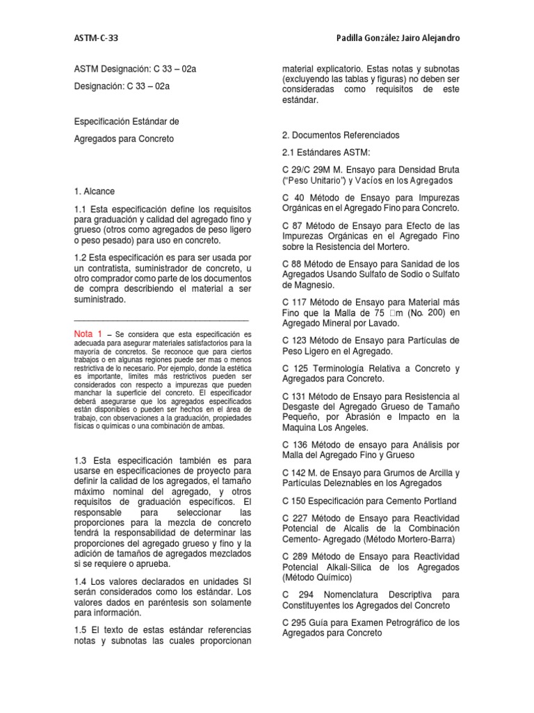 ASTM 33 Agregados para El Concreto | PDF | Cemento | Clima