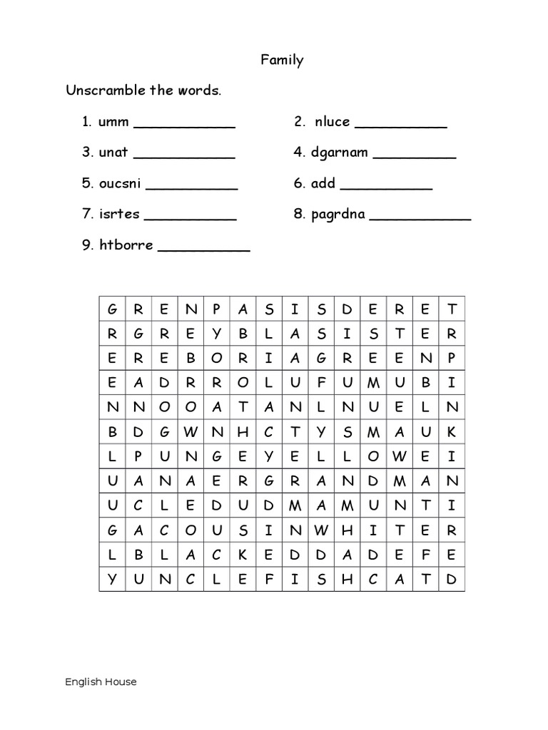 Family Word Scramble Word Search | PDF